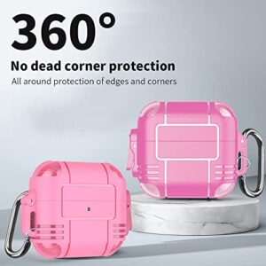 ZenRich New Airpods Pro Case, zenrich Anti Lost Buckle Full-Body Hard Shell Protective Rugged Charging Cover Case with Keychain for AirPod Pro 2019, Front LED Visible,Pink