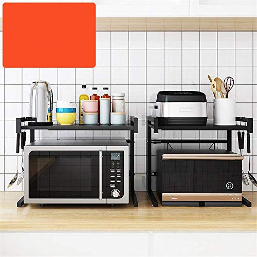 JF-XUAN Kitchen Shelf Kitchen Counter Holder Microwave Oven Rack Expandable Carbon Steel Microwave Shelf Multifunction Kitchen Counter Shelf (Color : Black, Size : 65X36X42CM)