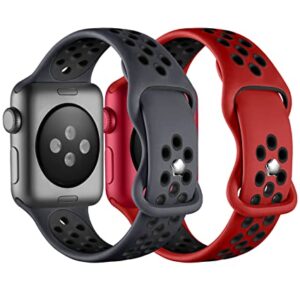 Maledan Sport Bands Compatible with Apple Watch Band 44mm 42mm 45mm 49mm Men Women, Waterproof Silicone Strap Replacement Wristbands for iWatch Series 8 7 6 5 4 3 2 1 SE, Anthracite Black/Red Black