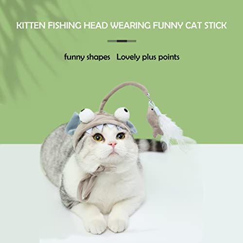 YIDUHONG Head Mounted Cat Headgear Interactive Self-Service Adjustable Size Cat hat Feather Toy，Kawaii Design，Grey Bigeye Fish