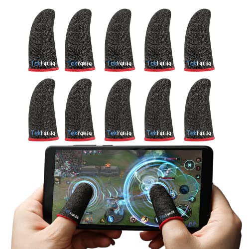 TEKPANDA Gaming Finger Sleeves | Competitive Mobile Gaming, PubG, COD Silver Fiber Breathable, Comfortable, Anti-Fatigue, and Anti-Sweat for Smartphones and Tablets | 10 Piece Set (Red)