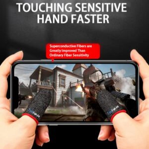 TEKPANDA Gaming Finger Sleeves | Competitive Mobile Gaming, PubG, COD Silver Fiber Breathable, Comfortable, Anti-Fatigue, and Anti-Sweat for Smartphones and Tablets | 10 Piece Set (Red)