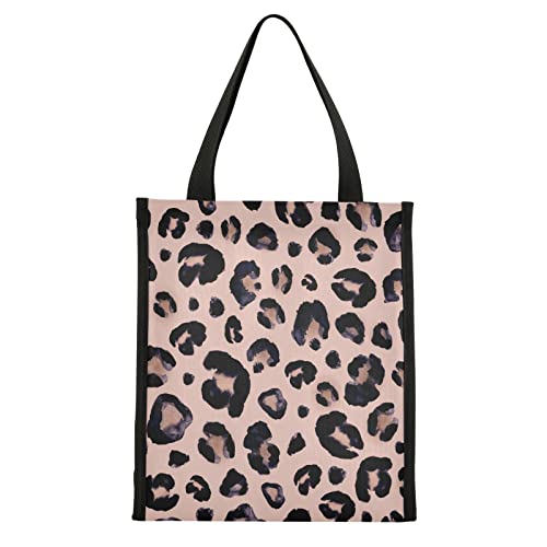 Leopard Print Reusable Lunch Bag Cheetah Pink Insulated Lunch Box Lunch Tote with Aluminum Foil, Handbag for Office School Kids Teen