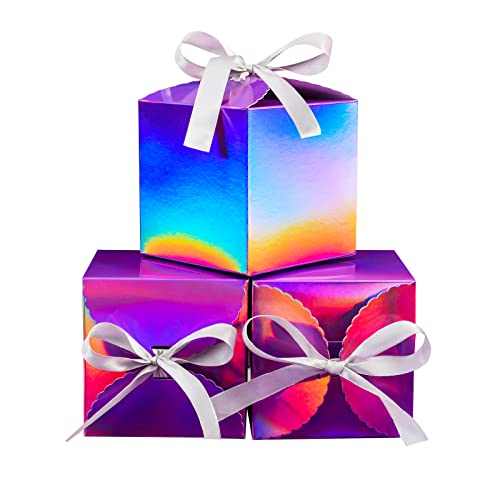 SHANSVYE Small Gift Boxes,Holographic purple Gift Candy Box with Ribbon Bulk,4x4x4 inches,Paper Gift Boxes with Lids for Presents,Decorative Gift Boxes,Party Favor Box(10, Gradient purple)