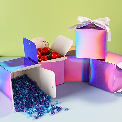 SHANSVYE Small Gift Boxes,Holographic purple Gift Candy Box with Ribbon Bulk,4x4x4 inches,Paper Gift Boxes with Lids for Presents,Decorative Gift Boxes,Party Favor Box(10, Gradient purple)