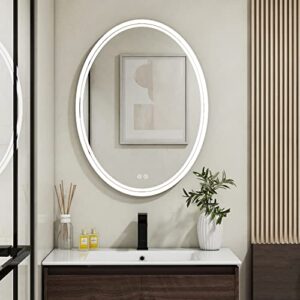 bulife 28 x 20 inch oval led bathroom mirror anti-fog 3 colors light dimmable wall mounted lighted bathroom vanity mirror memory makeup mirror touch switch