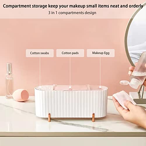 FHDUSRYO 2Pcs Q-tips Holders, White Pink Cotton Swabs Dispensers, 3 Compartments Cotton Ball Storage Box, Cotton Pad Storage Organizer Container with Lid for Bathroom Dresser Home Decor