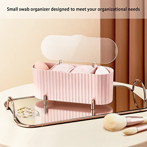 FHDUSRYO 2Pcs Q-tips Holders, White Pink Cotton Swabs Dispensers, 3 Compartments Cotton Ball Storage Box, Cotton Pad Storage Organizer Container with Lid for Bathroom Dresser Home Decor