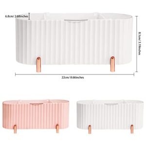 FHDUSRYO 2Pcs Q-tips Holders, White Pink Cotton Swabs Dispensers, 3 Compartments Cotton Ball Storage Box, Cotton Pad Storage Organizer Container with Lid for Bathroom Dresser Home Decor