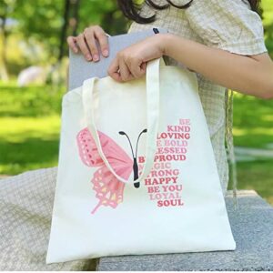 THEYGE Butterfly Cotton Canvas Bag Aesthetic Butterflies Tote Bag for Women Girls Gift Funny Tote Bag Cute Butterfly Theme Reusable Tote Bag Book Tote Shopping Shoulder Bag