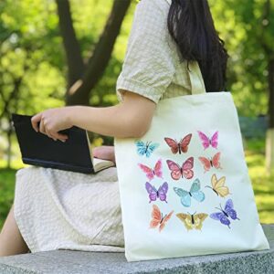 THEYGE Butterfly Cotton Canvas Bag Aesthetic Butterflies Tote Bag for Women Girls Gift Funny Tote Bag Cute Butterfly Theme Reusable Tote Bag Book Tote Shopping Shoulder Bag