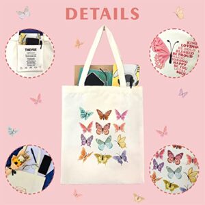 THEYGE Butterfly Cotton Canvas Bag Aesthetic Butterflies Tote Bag for Women Girls Gift Funny Tote Bag Cute Butterfly Theme Reusable Tote Bag Book Tote Shopping Shoulder Bag