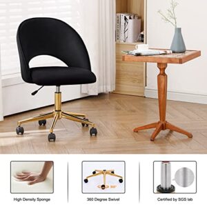 Furnimart Home Office Chair Modern Swivel Vanity Chair with Gold Base Armless Desk Chair with Wheels Cute Task Chair Mid-Back for Dorm Living Room Bedroom Studying Room Vanity Room(Black)