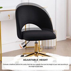 Furnimart Home Office Chair Modern Swivel Vanity Chair with Gold Base Armless Desk Chair with Wheels Cute Task Chair Mid-Back for Dorm Living Room Bedroom Studying Room Vanity Room(Black)