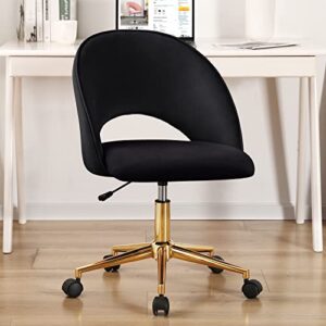 Furnimart Home Office Chair Modern Swivel Vanity Chair with Gold Base Armless Desk Chair with Wheels Cute Task Chair Mid-Back for Dorm Living Room Bedroom Studying Room Vanity Room(Black)