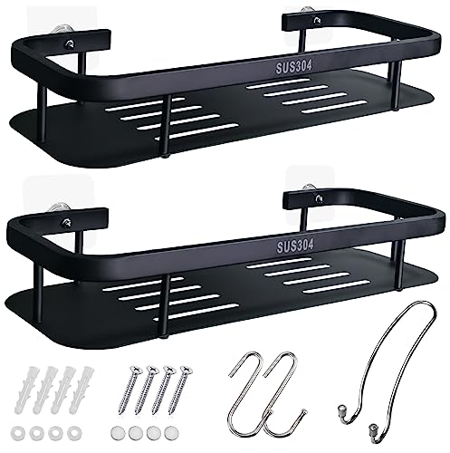 Emblshnt 2-Pack Shower Rack, Self Adhesive Shower Shelves, Shower Shelf for Inside Shower, Shower Organizer Corner Shower Caddy, Shower Racks for Inside Shower Storage, Black Shower Caddy Corner