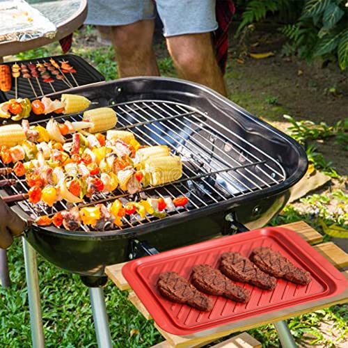 TP Serving Trays with Handles, BMC Grill Prep and Serving Platters for Outdoor, Parties and BBQ, Microwable Dishwasher Oven Safe Food Tray, Set of 2, Black and Red(17” x 10.5”)