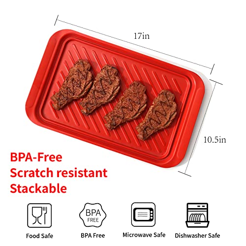 TP Serving Trays with Handles, BMC Grill Prep and Serving Platters for Outdoor, Parties and BBQ, Microwable Dishwasher Oven Safe Food Tray, Set of 2, Black and Red(17” x 10.5”)