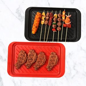 TP Serving Trays with Handles, BMC Grill Prep and Serving Platters for Outdoor, Parties and BBQ, Microwable Dishwasher Oven Safe Food Tray, Set of 2, Black and Red(17” x 10.5”)