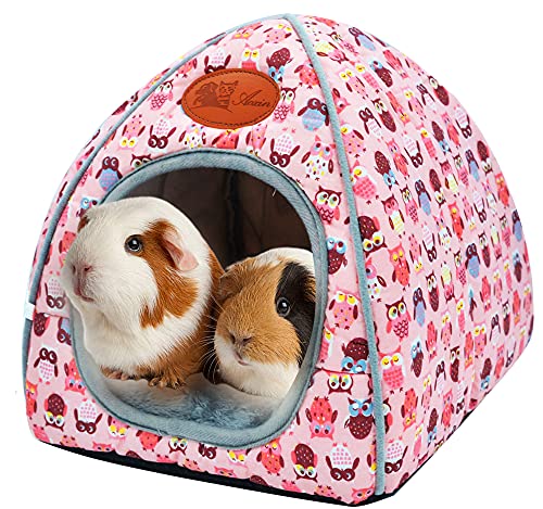 AFYHH Rabbit Guina-Pig House-Bed Hideout - Hamster Toys Large Cave for Dwar Bunny Hedgehog Bearded Dragon Winter Nest Cage Guinea Pig Accessories (Pink)