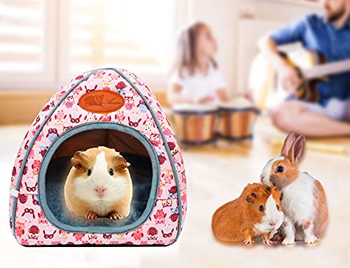 AFYHH Rabbit Guina-Pig House-Bed Hideout - Hamster Toys Large Cave for Dwar Bunny Hedgehog Bearded Dragon Winter Nest Cage Guinea Pig Accessories (Pink)