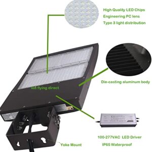 300W LED Shoebox Parking Lot Lights with Dusk to Dawn Photocell Sensor, Surge Protection Built-in, 1-10V Dimmable, 5000K Cool White, 100-277V AC IP65 DLC UL Listed, Yoke/Trunnion/Wall Mount Bracket