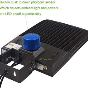 300W LED Shoebox Parking Lot Lights with Dusk to Dawn Photocell Sensor, Surge Protection Built-in, 1-10V Dimmable, 5000K Cool White, 100-277V AC IP65 DLC UL Listed, Yoke/Trunnion/Wall Mount Bracket