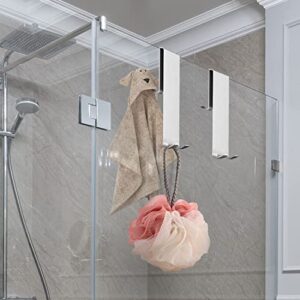 Shower Door Hooks JSVER Stainless Steel Shower Door Towel Hook, Over Door Hooks for Bathroom Frameless Glass Shower Door, Double Sided Drilling-Free Over The Shower Towel Hook (2 Pack)