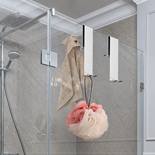 Shower Door Hooks JSVER Stainless Steel Shower Door Towel Hook, Over Door Hooks for Bathroom Frameless Glass Shower Door, Double Sided Drilling-Free Over The Shower Towel Hook (2 Pack)