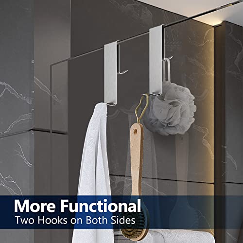 Shower Door Hooks JSVER Stainless Steel Shower Door Towel Hook, Over Door Hooks for Bathroom Frameless Glass Shower Door, Double Sided Drilling-Free Over The Shower Towel Hook (2 Pack)