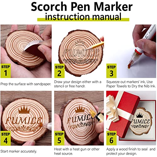 FUMILE Wood Burning Pen Set, 12PCS with 6PCS Scorch Pen Marker and Equipped with 6PCS Replacement Cores for DIY Wood Painting,Suitable for Artists and Beginners in DIY Wood Projects.