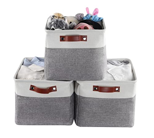 Aeiniwer MANZOO Storage Baskets for Shelves, Closet Storage Bins for Organization, Fabric Bins Cube W/Handles for Organizing Shelf Nursery Home Closet,3PC Pack,Grey/white