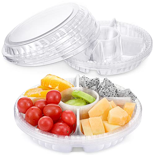 20 Pieces Plastic Appetizer Trays with Lids Disposable Platter Buffet Compartment Serving Tray for Fruit Veggie Snack Food Containers (Clear,5 Grids)