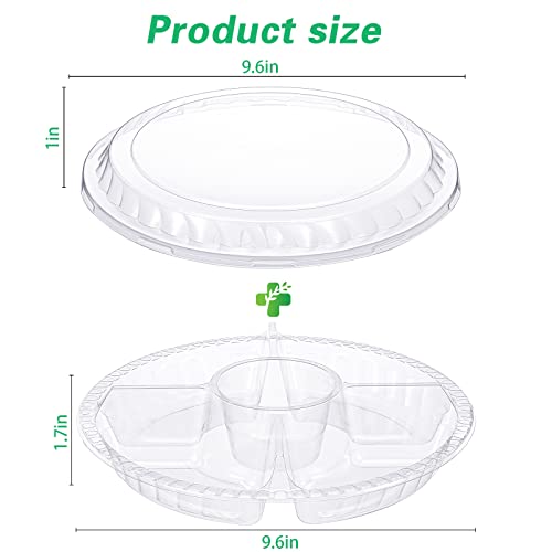 20 Pieces Plastic Appetizer Trays with Lids Disposable Platter Buffet Compartment Serving Tray for Fruit Veggie Snack Food Containers (Clear,5 Grids)