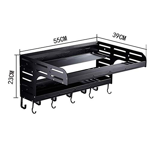 JF-XUAN Kitchen Shelf Kitchen shelf Kitchen Shelf WallMounted Aluminum DoubleLayer Microwave Oven Oven Rack Black