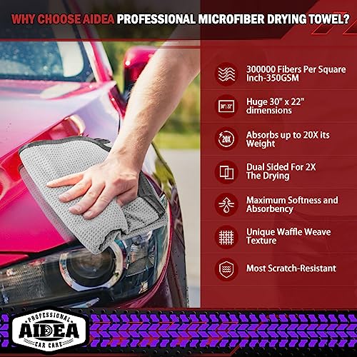 AIDEA Professional Microfiber Drying Towel-30 x22, Premium Car Drying Towel, Strong Water Absorbent & Scratch-Free, Safe for Car Wash, Home Cleaning & Pet Drying Cloths-1PK