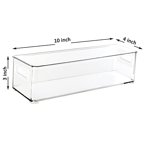 Youngever 4 Pack Stackable Plastic Storage Organizer Container Bins, Stackable Storage Bins with Handler for Refrigerator, Pantry (10" x 4" x 3")