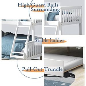 Tatub Twin Over Full Bunk Bed with Trundle, Ladder and Guard Rails, Pine Wood Frame, 3 in 1 Convertible Bunk Bed with Trundle for Kids, Teens, Adults, No Box Spring Needed, Bunk Bed White