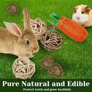 BNOSDM Rabbit Grass Bed 9 PCS Natural Straw Bunny Hay Bed Hand-Made Woven Guinea Pig Grass Basket with Chew Toys for Chinchillas Ferrets Gerbils Hamsters Small Animals