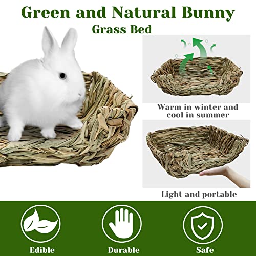 BNOSDM Rabbit Grass Bed 9 PCS Natural Straw Bunny Hay Bed Hand-Made Woven Guinea Pig Grass Basket with Chew Toys for Chinchillas Ferrets Gerbils Hamsters Small Animals