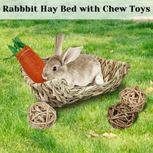 BNOSDM Rabbit Grass Bed 9 PCS Natural Straw Bunny Hay Bed Hand-Made Woven Guinea Pig Grass Basket with Chew Toys for Chinchillas Ferrets Gerbils Hamsters Small Animals