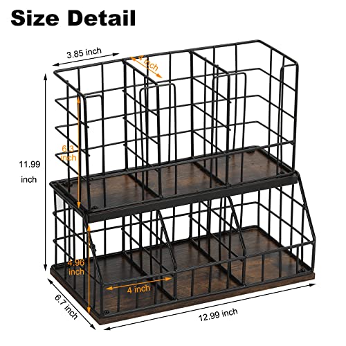 TQVAI Coffee Station Organizer, Coffee Bar Accessories Station Organizer, 6 Compartment Condiment Rack for Breakroom, Office, Home, Black/Archaize