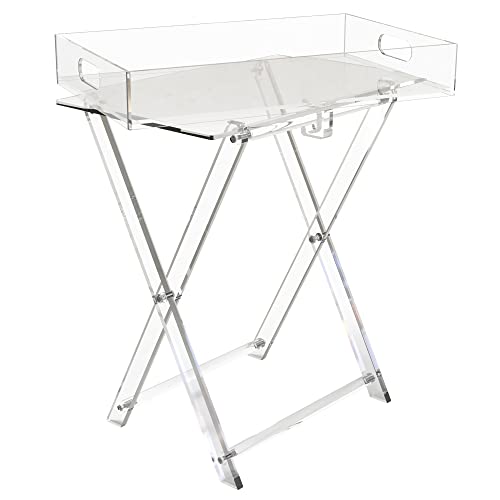 CRYSFLOA TV Tray with Removable Tray Acrylic Folding TV Tray Table Foldable Furniture Modern Small Desk Acrylic Serving Tray Top for Living Room, Bed Room, Kitchen Serving Table with Storage