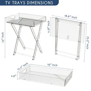 CRYSFLOA TV Tray with Removable Tray Acrylic Folding TV Tray Table Foldable Furniture Modern Small Desk Acrylic Serving Tray Top for Living Room, Bed Room, Kitchen Serving Table with Storage