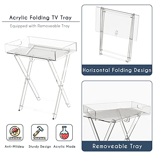 CRYSFLOA TV Tray with Removable Tray Acrylic Folding TV Tray Table Foldable Furniture Modern Small Desk Acrylic Serving Tray Top for Living Room, Bed Room, Kitchen Serving Table with Storage