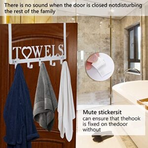 WeeksEight Over The Door Towel Rack, Metal Bath Towel Holder Hanger for Bathroom Bedroom Door Hanging Towels Bathrobe Robe, Towel Hooks for Bathrooms (5 Hooks Silver Grey)