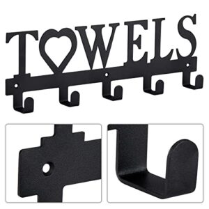 WeeksEight Metal Towel Holder Towel Rack, Wall Mount Towel Hanger Hooks for Bathroom Kitchen Bedroom Hanging Towels Bathrobe Robe (5 Hooks Black)