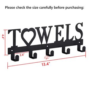 WeeksEight Metal Towel Holder Towel Rack, Wall Mount Towel Hanger Hooks for Bathroom Kitchen Bedroom Hanging Towels Bathrobe Robe (5 Hooks Black)