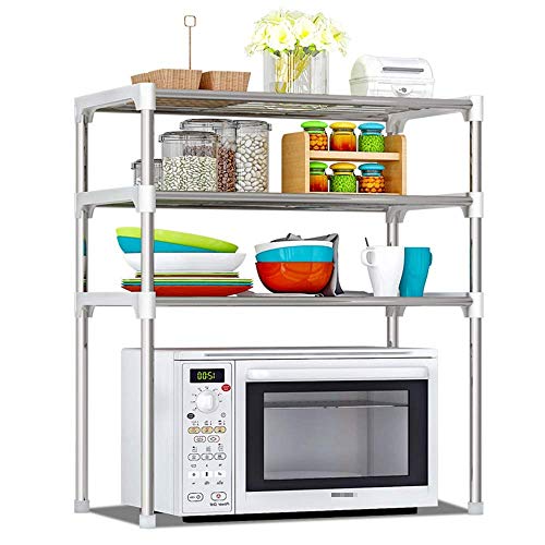 JF-XUAN Kitchen Shelf Microwave Oven Rack Kitchen Shelf 3 Layer Microwave Oven Rack Multifunctional Open Shelf Compatible with Kitchen Utensils Towels And Accessories Large Microwave Oven Rack (Col