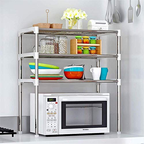 JF-XUAN Kitchen Shelf Microwave Oven Rack Kitchen Shelf 3 Layer Microwave Oven Rack Multifunctional Open Shelf Compatible with Kitchen Utensils Towels And Accessories Large Microwave Oven Rack (Col